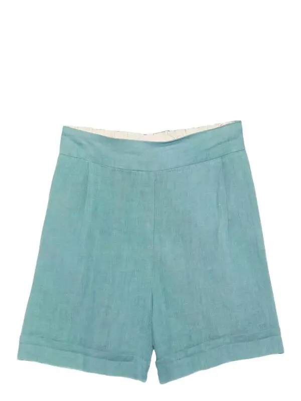 Momoni Linen Pleated Turn-up Mini Shorts - Blue