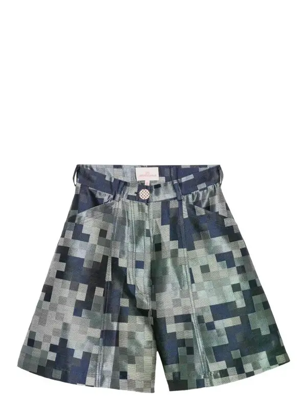 Leen Mougrhabi Leah Geometric Pattern Pleated Shorts - Blue