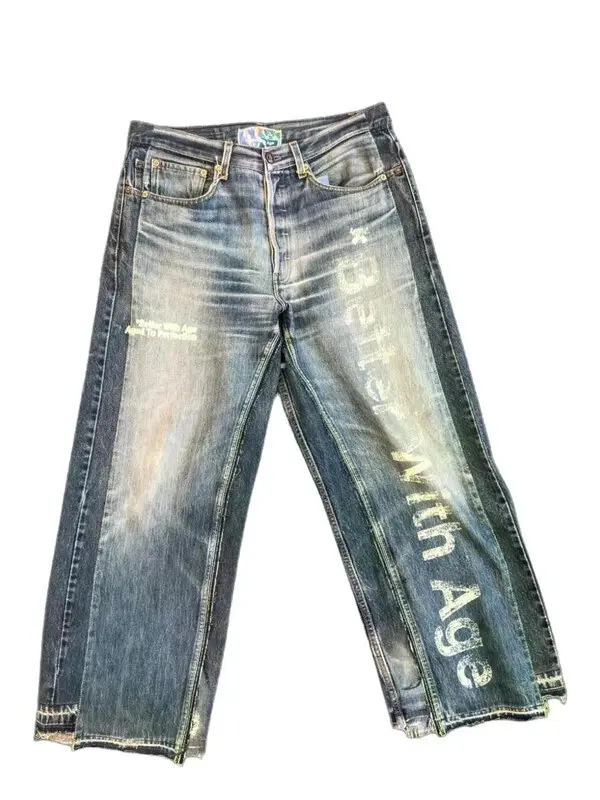 BETTER WITH AGE Indigo Denim Jeans With Whiskering Effect - Blue