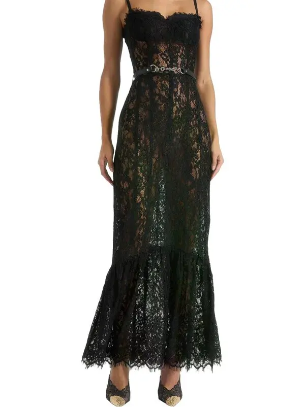 Manière De Voir Belted Lace Maxi Dress - Black