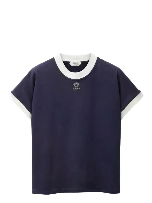 Versace Embroidered-logo Stretch Cotton-jersey Slim T-shirt - Blue