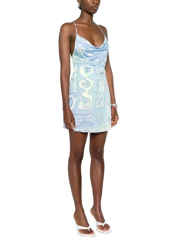 Emilio Pucci Abstract Print Cowl Neck Dress - Blue