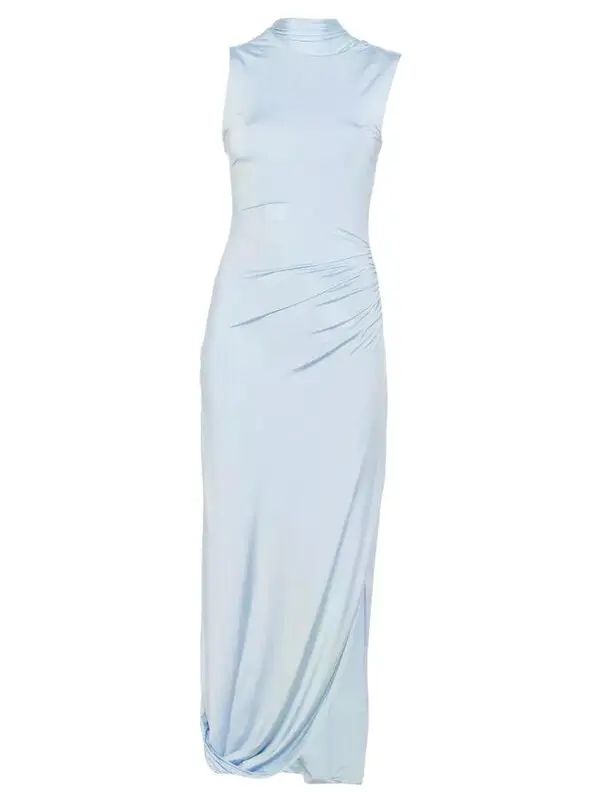 SELF-PORTRAIT Draped Ruched Asymmetric Dress - Blue