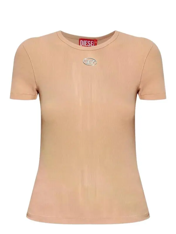 DIESEL® Logo Plaque Ribbed T-shirt - Neutrals