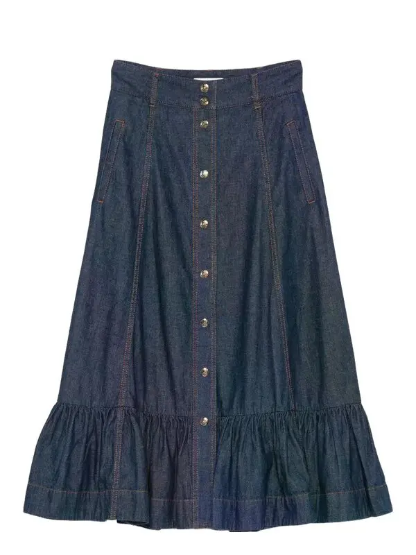 Zimmermann Aster Ruffled Denim Maxi Skirt - Blue