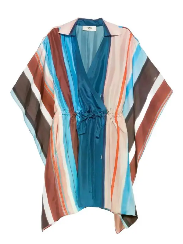 Fendi Striped Silk Mini Dress - Blue