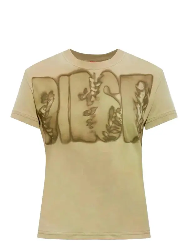 DIESEL® Beige Cotton Logo Print T-shirt - Neutrals