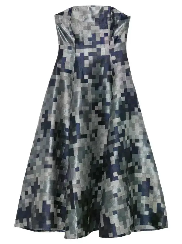 LEEN MOUGRHABI Amira Strapless Pixel-print Midi Dress - Blue