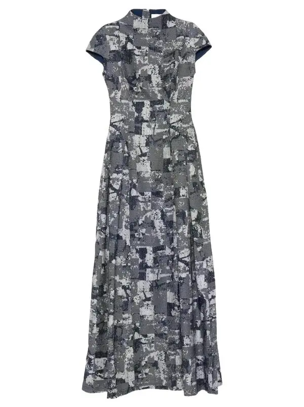 LEEN MOUGRHABI Rania Abstract-print Cap-sleeve Maxi Dress - Grey
