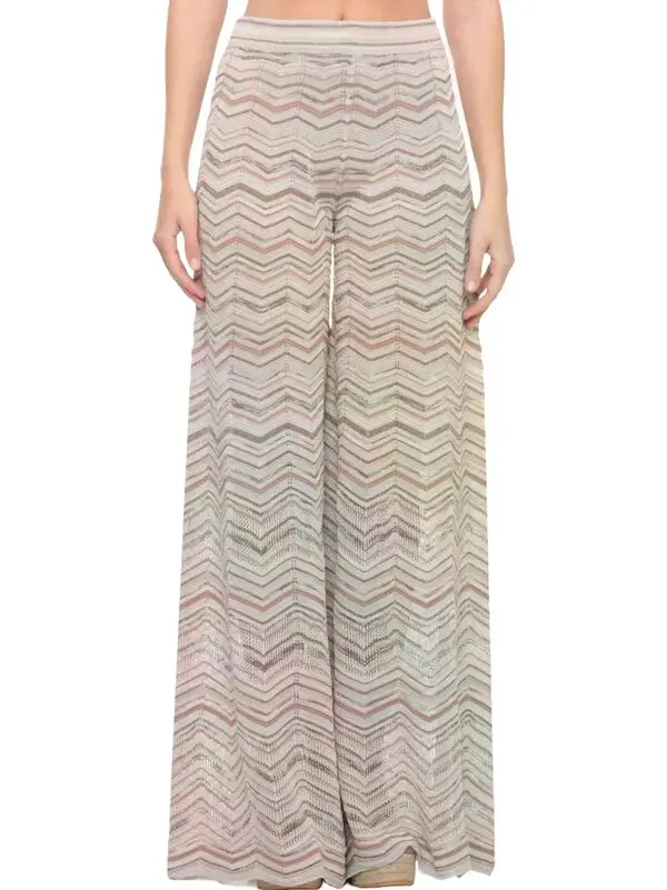 D.exterior Wide-leg Chevron Knit Trousers - Neutrals