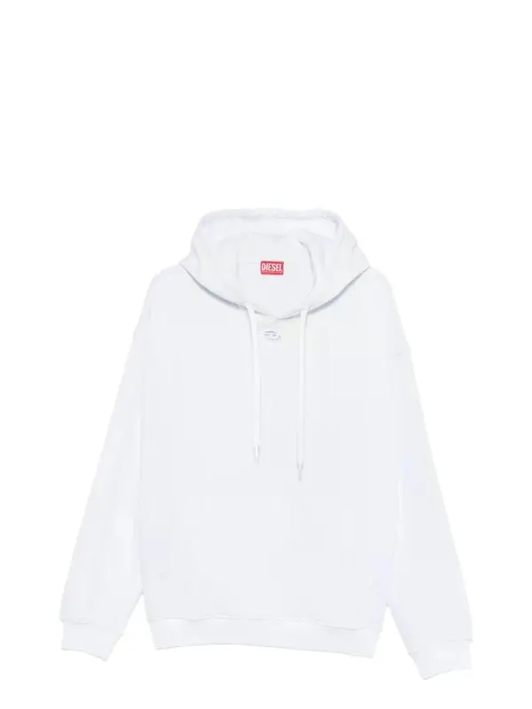 DIESEL® Logo Plaque Drawstring Hoodie - White