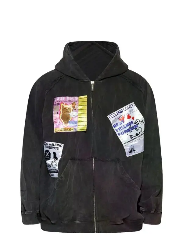 SSSTUFFF Stonewashed Hoodie With Graphic Patches - Black