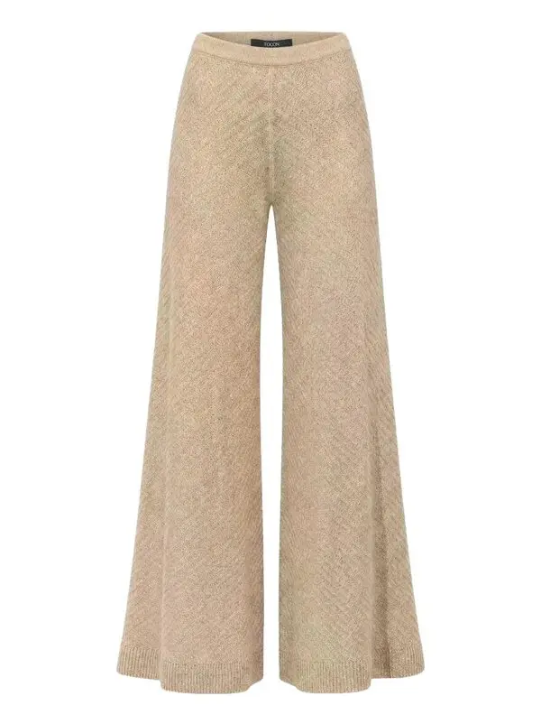 TOCCIN Lilibet Chevron-knit Wide-leg Trousers - Neutrals
