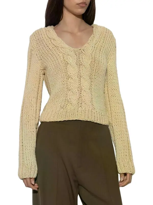 JIL SANDER Cable Knit V-neck Sweater - Neutrals