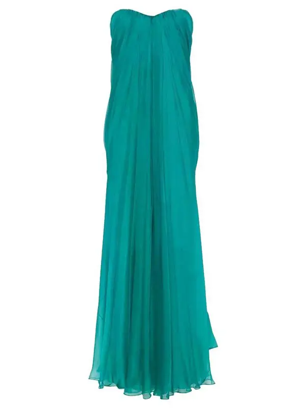 Alexander McQueen Strapless Draped Maxi Dress - Blue