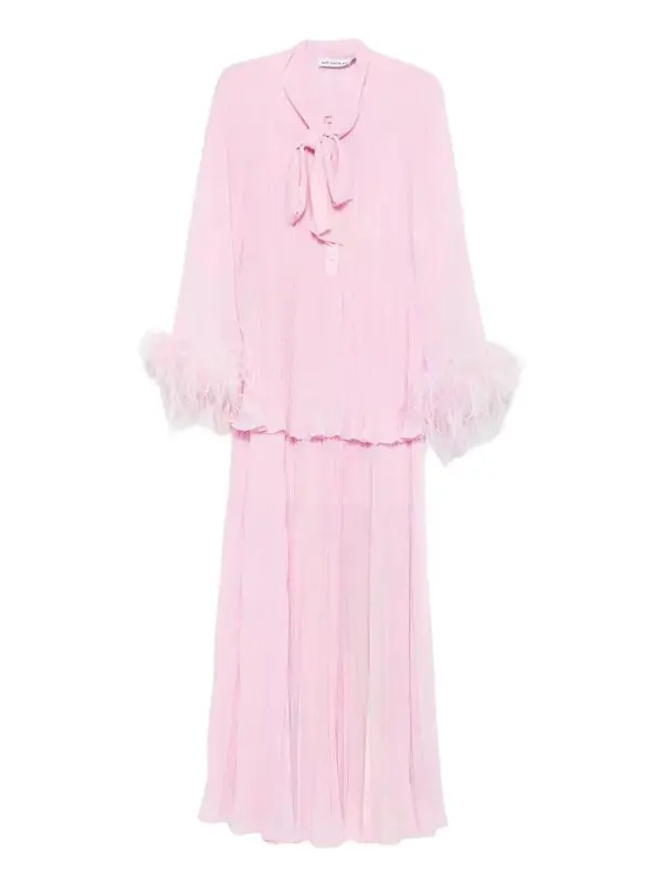 SELF-PORTRAIT Feather-trim Pleated Maxi Dress - Pink