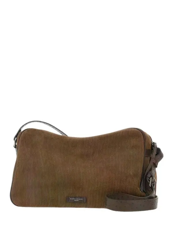 GIANNI CHIARINI Cora Ribbed Suede Shoulder Bag - Brown
