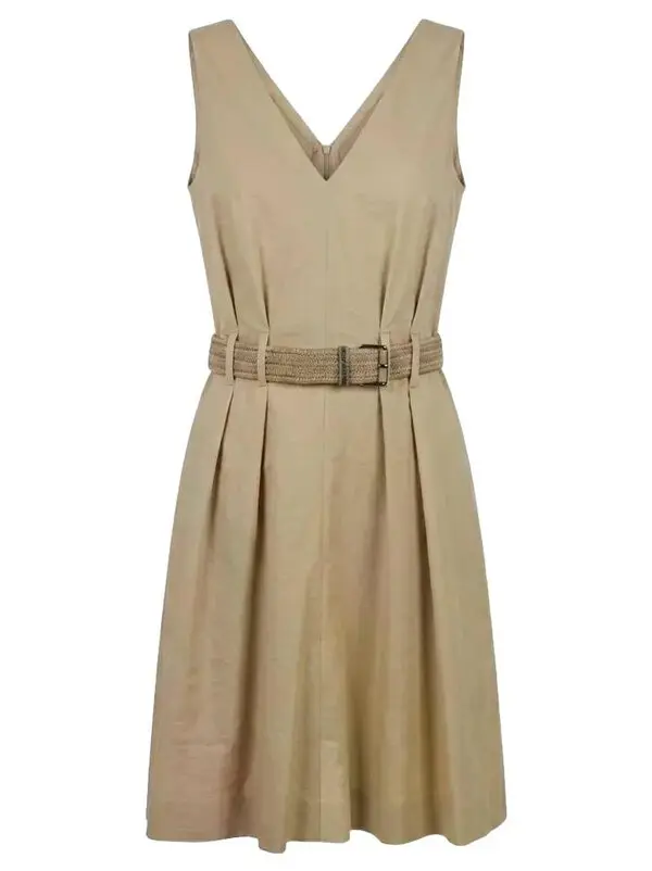 Brunello Cucinelli Belted Pleated Mini Dress - Neutrals