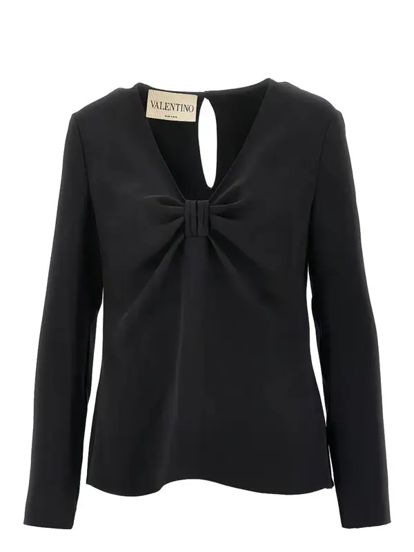 Valentino Garavani Silk Bow Detail Long Sleeve Blouse - Black