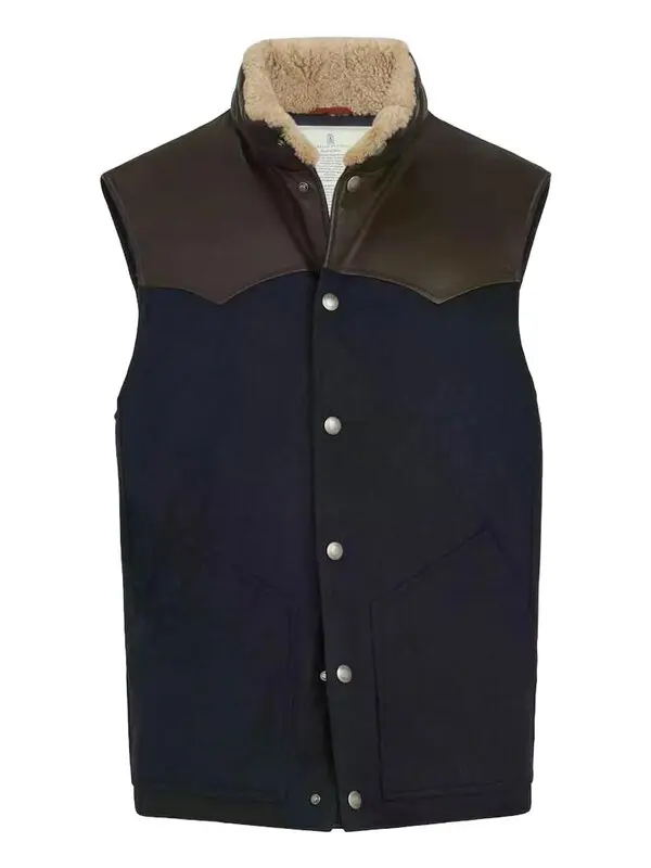 Brunello Cucinelli Shearling Collar Gilet - Blue
