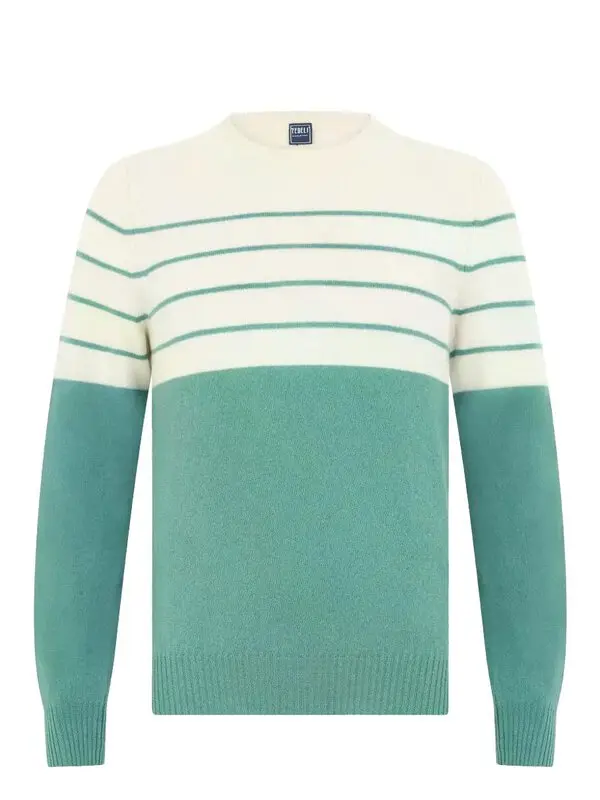 Fedeli Striped Cashmere Crew Neck Sweater - Green