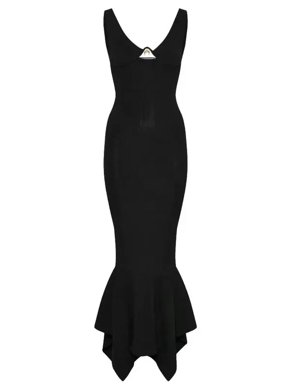 MARINE SERRE Ribbed Knit Maxi Dress - Black