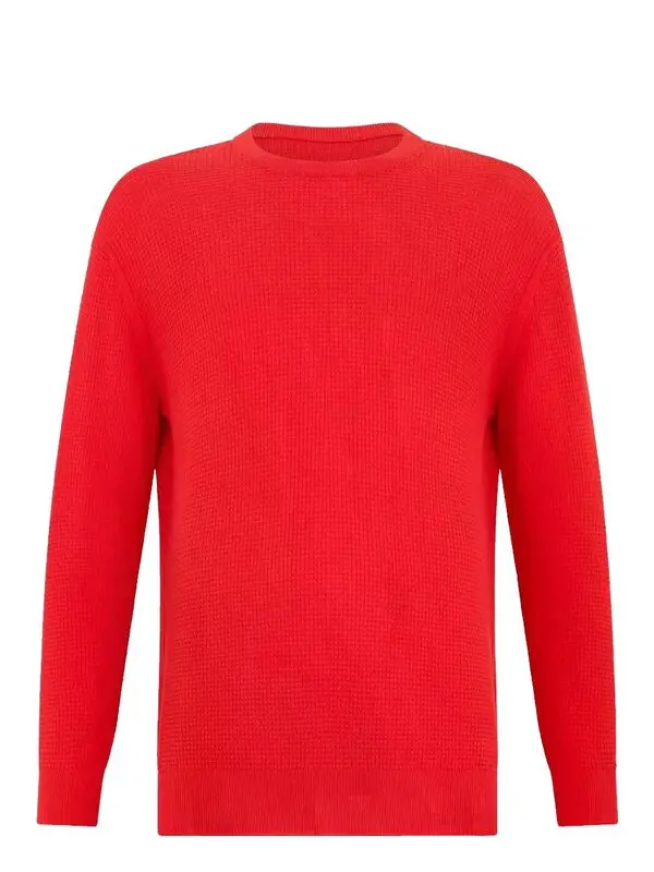 Fedeli Cotton Waffle Knit Crew Neck Sweater - Red