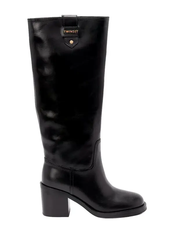 TWINSET Logo Plaque Block Heel Boots - Black