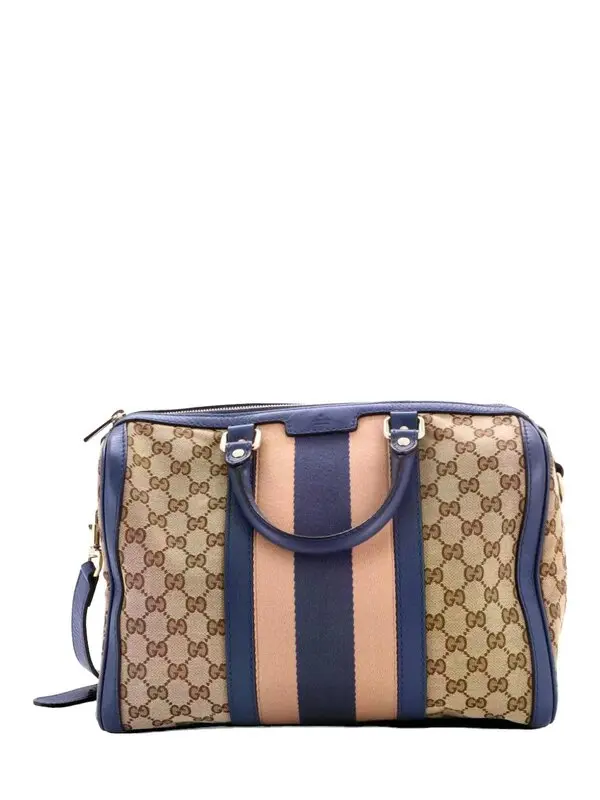 Gucci Vintage Web Boston Bag Gg Canvas Medium Satchel - Blue