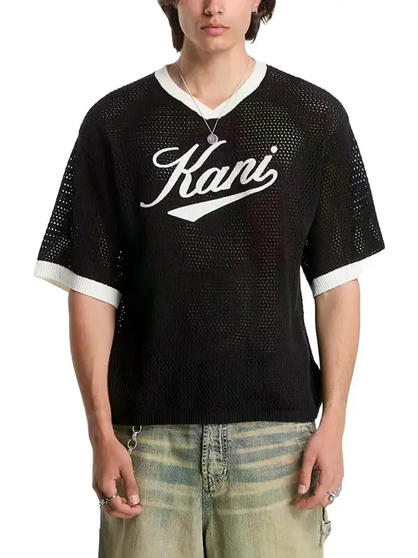 KARL KANI Logo-embroidered Mesh T-shirt - Black