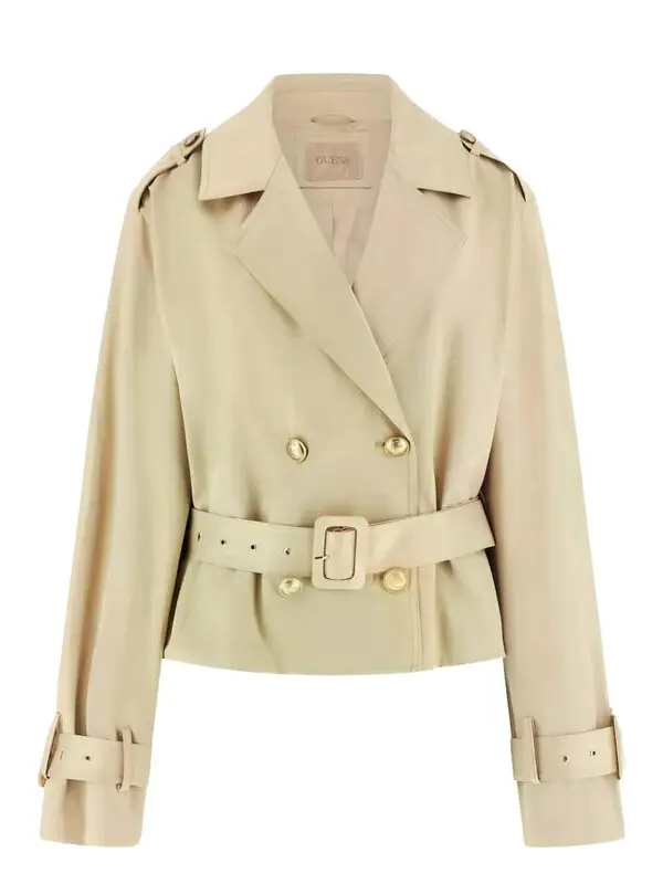 Guess Double-breasted Belted Cropped Trenchcoat - Neutrals