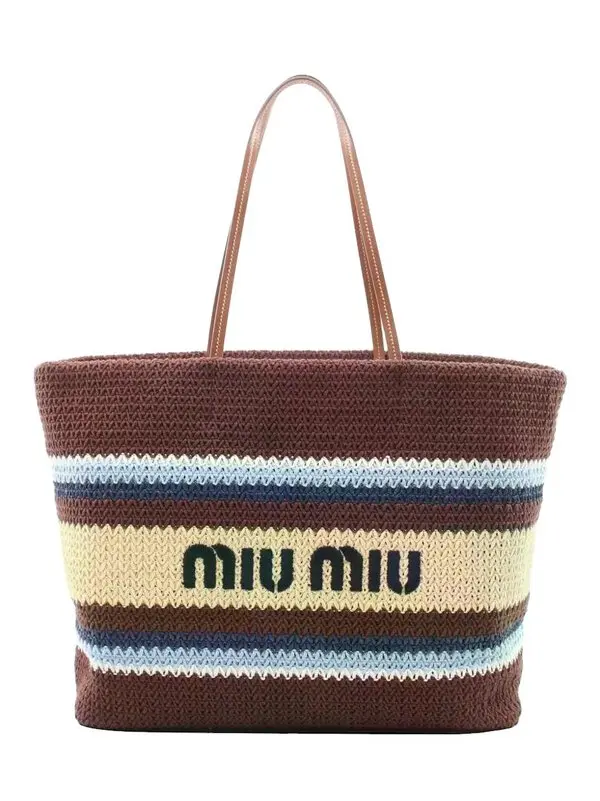 Miu Miu Raffia-effect Woven Tote Bag - Brown