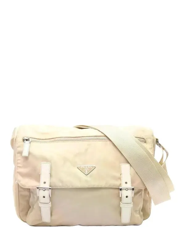 Prada Light Beige Logo Plate Cross Body Bag - Neutrals