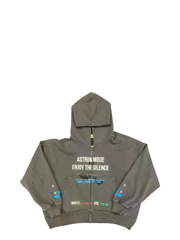 Astrum Graphic Print Zip-up Hoodie - Black