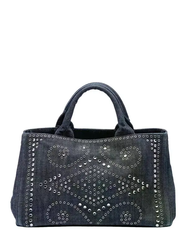 Prada Canapa Logo Studded Satchel - Grey