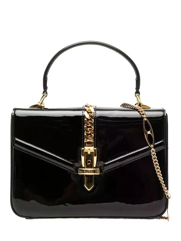 Gucci Sylvie 1969 Mini Patent Leather Top Handle Bag - Black