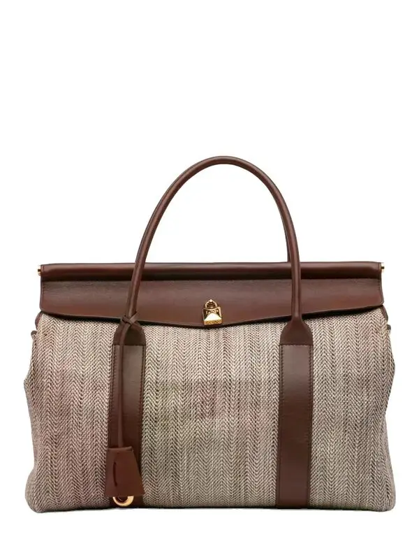 Loro Piana Toile Herringbone And Leather Tote Bag - Neutrals