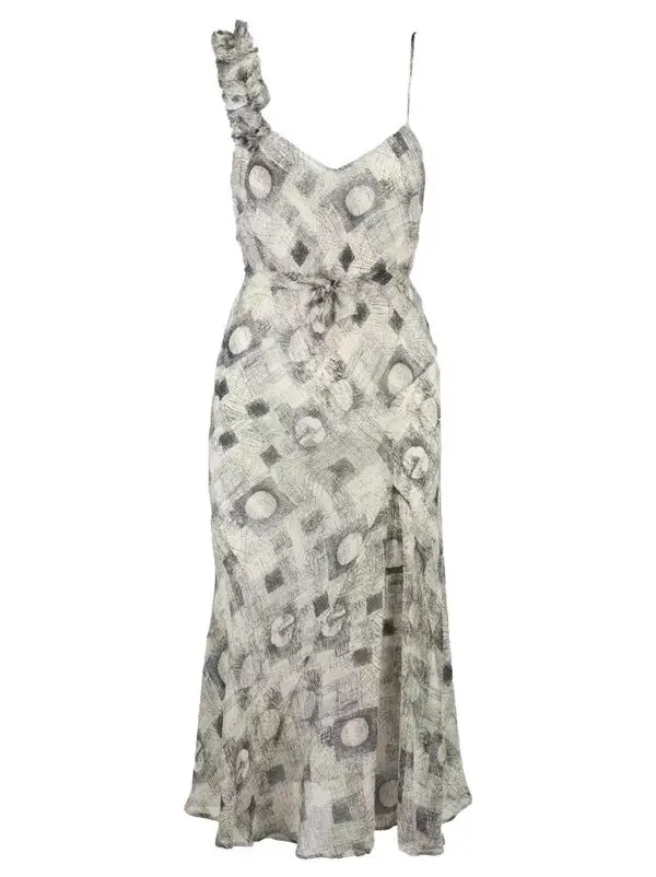 Dries Van Noten Sleeveless V-neck Dress With Ruffled Straps - White