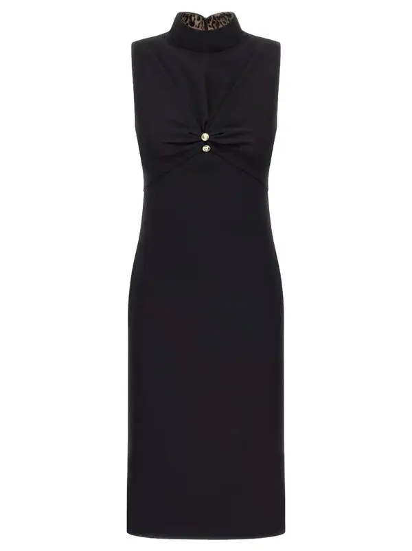Roberto Cavalli High-neck Midi Dress - Black
