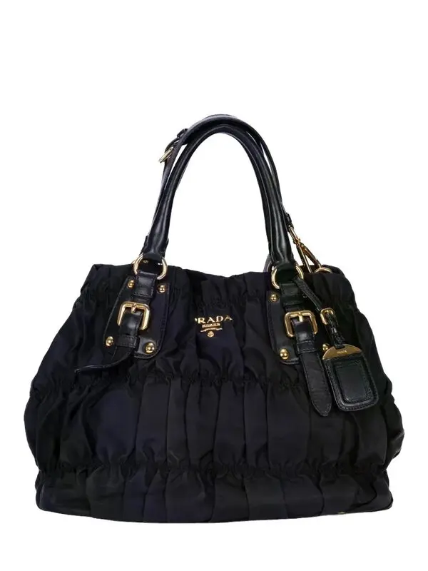Prada Ruched Buckle Detail Tote Bag - Black