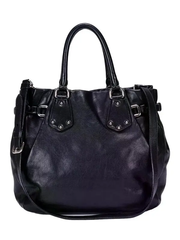Prada Belt Detail Leather Tote Bag - Black