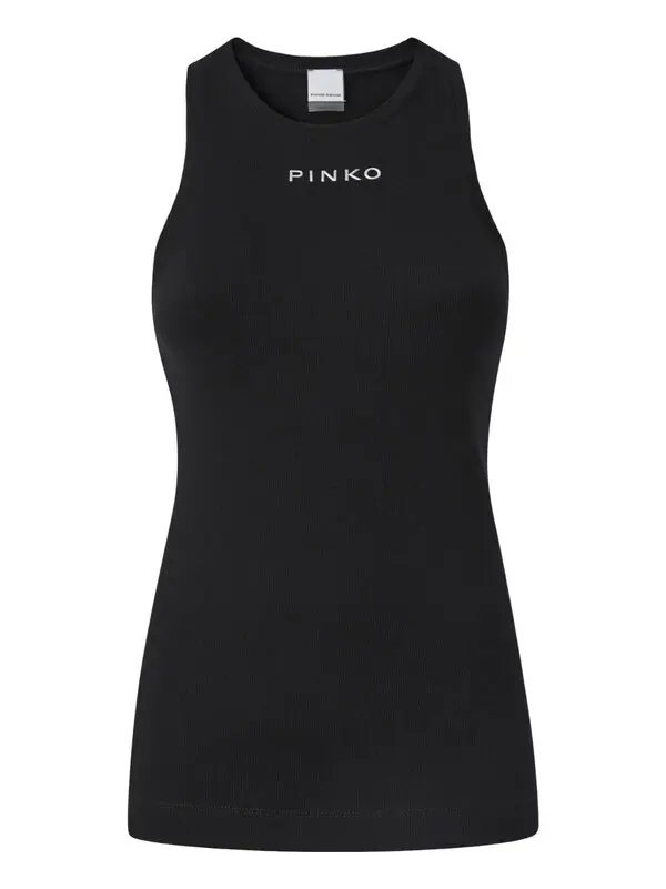 Pinko Logo Printed Ribbed Tank Top - Black
