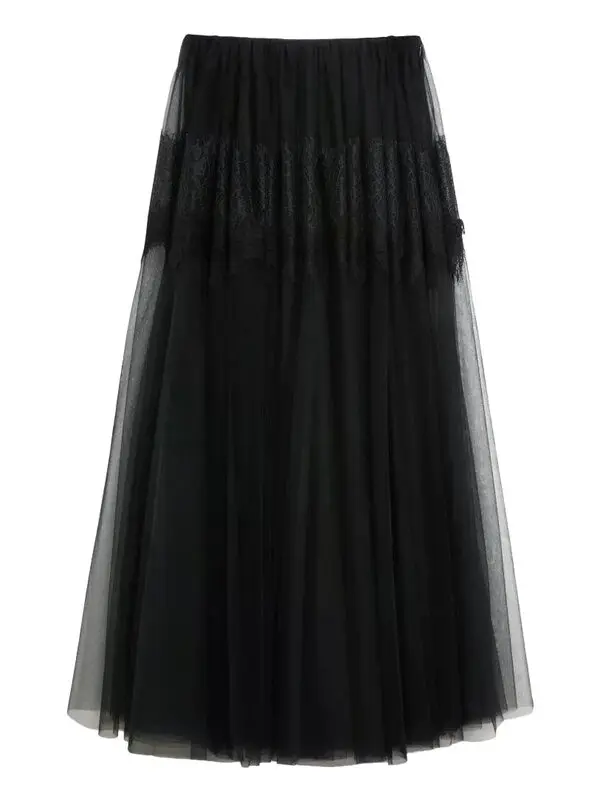 Viktor & Rolf Tulle Lace Insert Maxi Skirt - Black