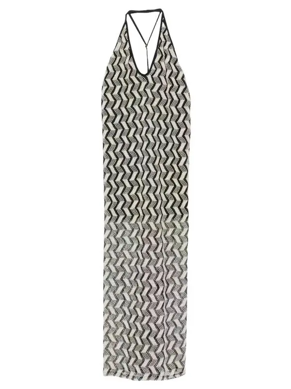 COTAZUR Chevron Pattern Halterneck Maxi Dress - Black