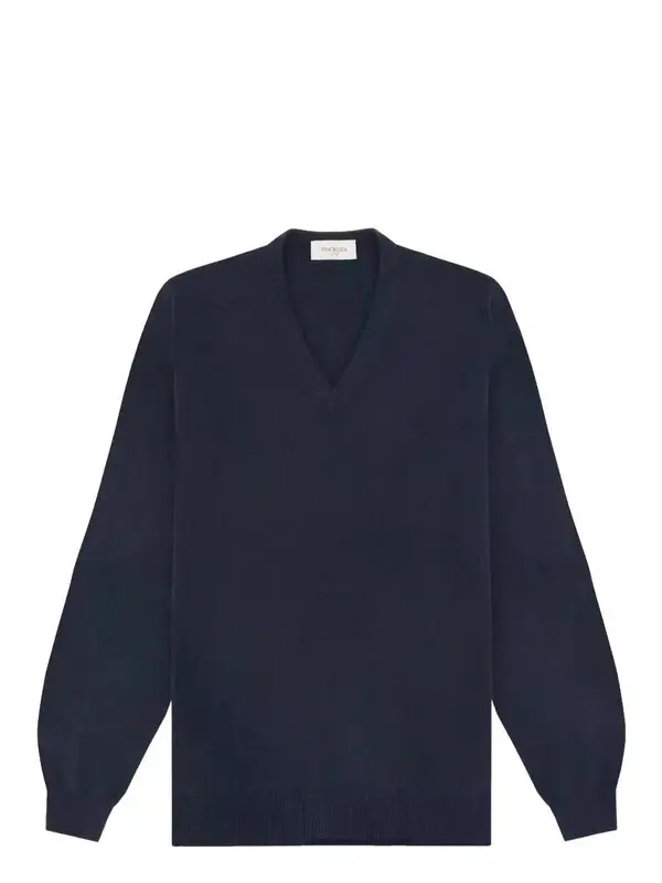 PIACENZA CASHMERE 1733 Navy V-neck Cashmere Sweater - Blue