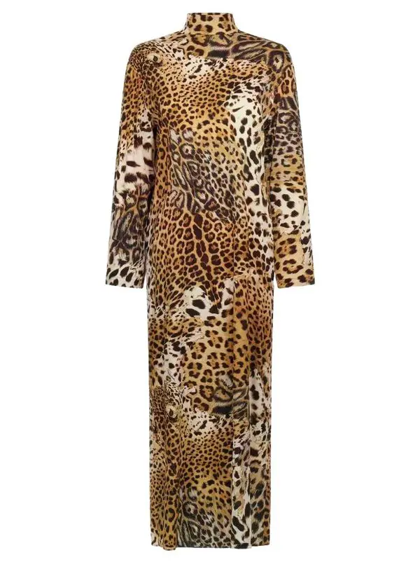 Roberto Cavalli Leopard-print High-neck Dress - Neutrals