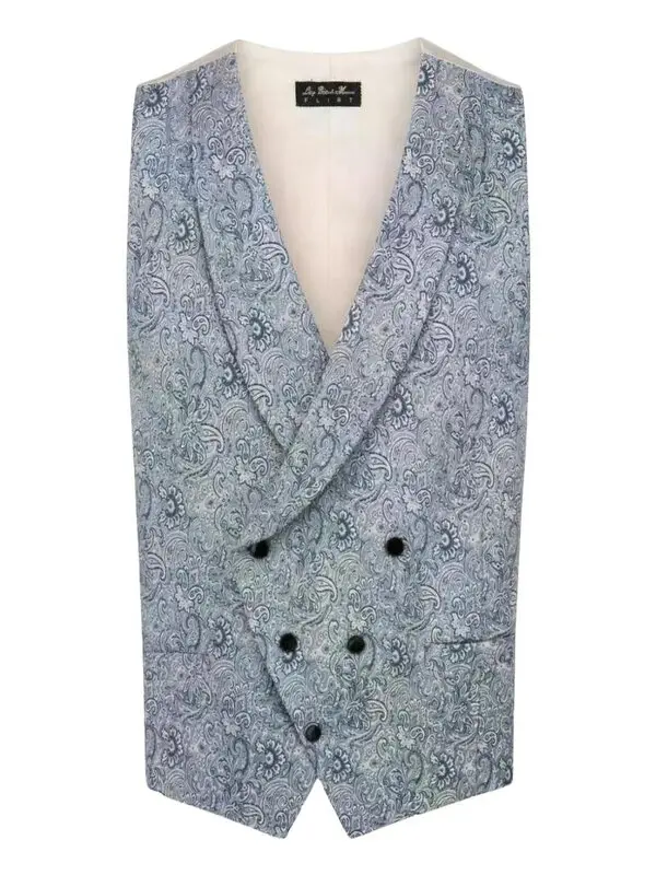 LUIGI BIANCHI MANTOVA Double-breasted Paisley Waistcoat - Blue