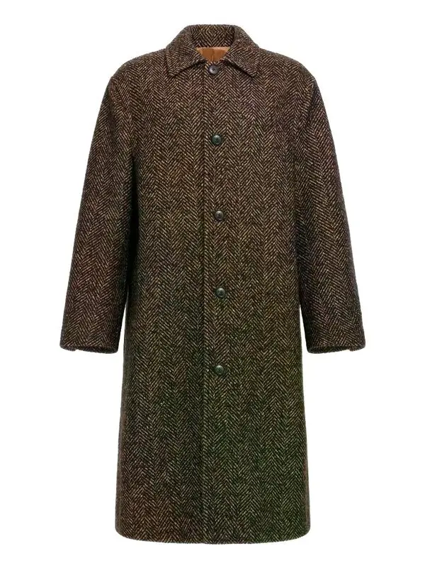 Roberto Cavalli Herringbone Pattern Single-breasted Coat - Brown