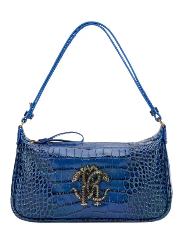 Roberto Cavalli Crocodile-effect Logo Plaque Shoulder Bag - Blue