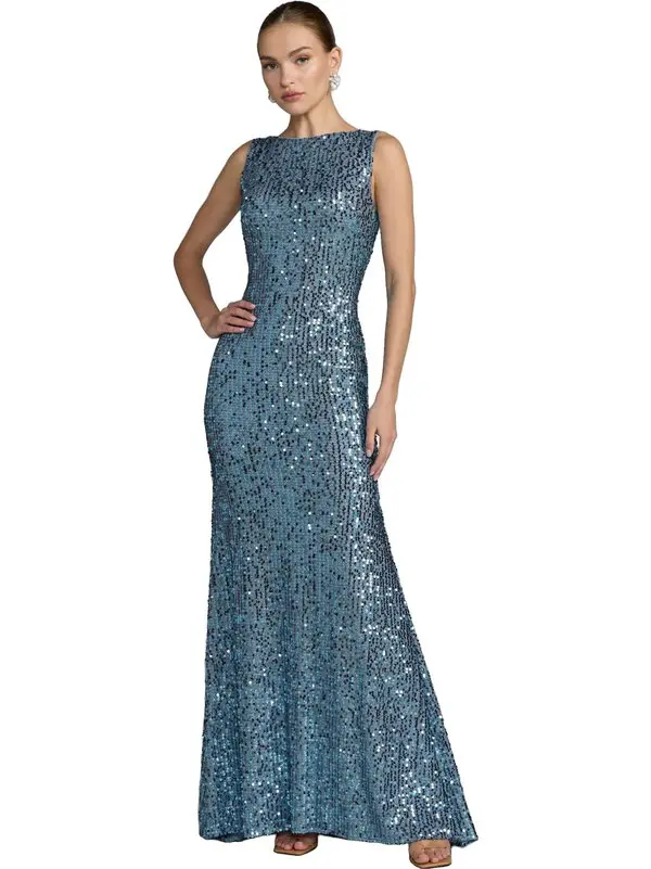 Mac Duggal Sequin Cowl Back Gown - Blue